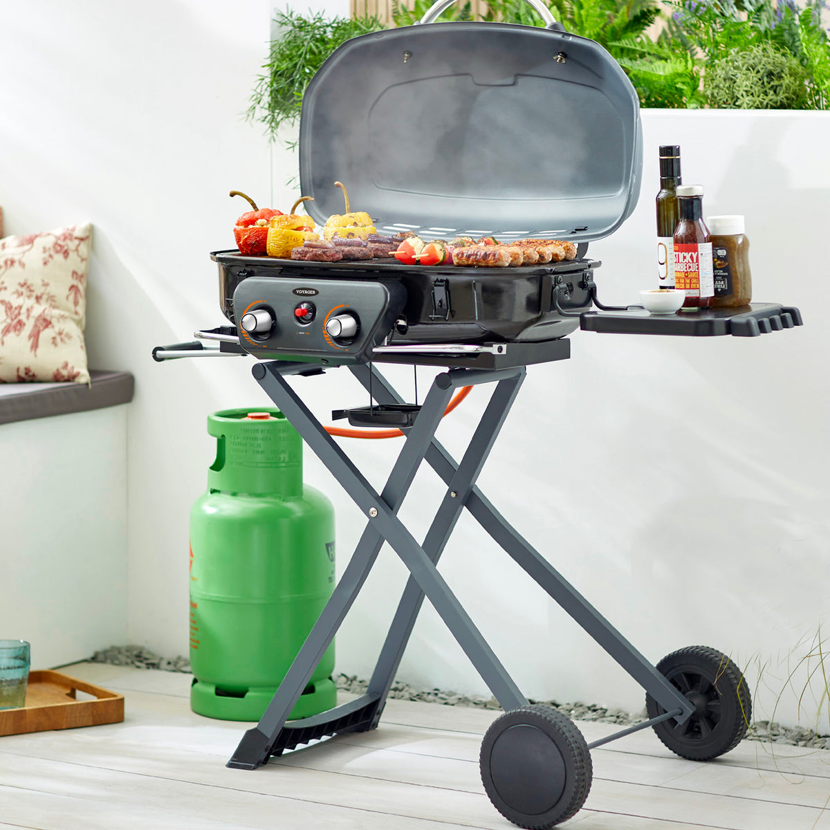 Voyager BBQ Barbecue Portable Gas Grill - 2 Burner, Foldable with Whee ...