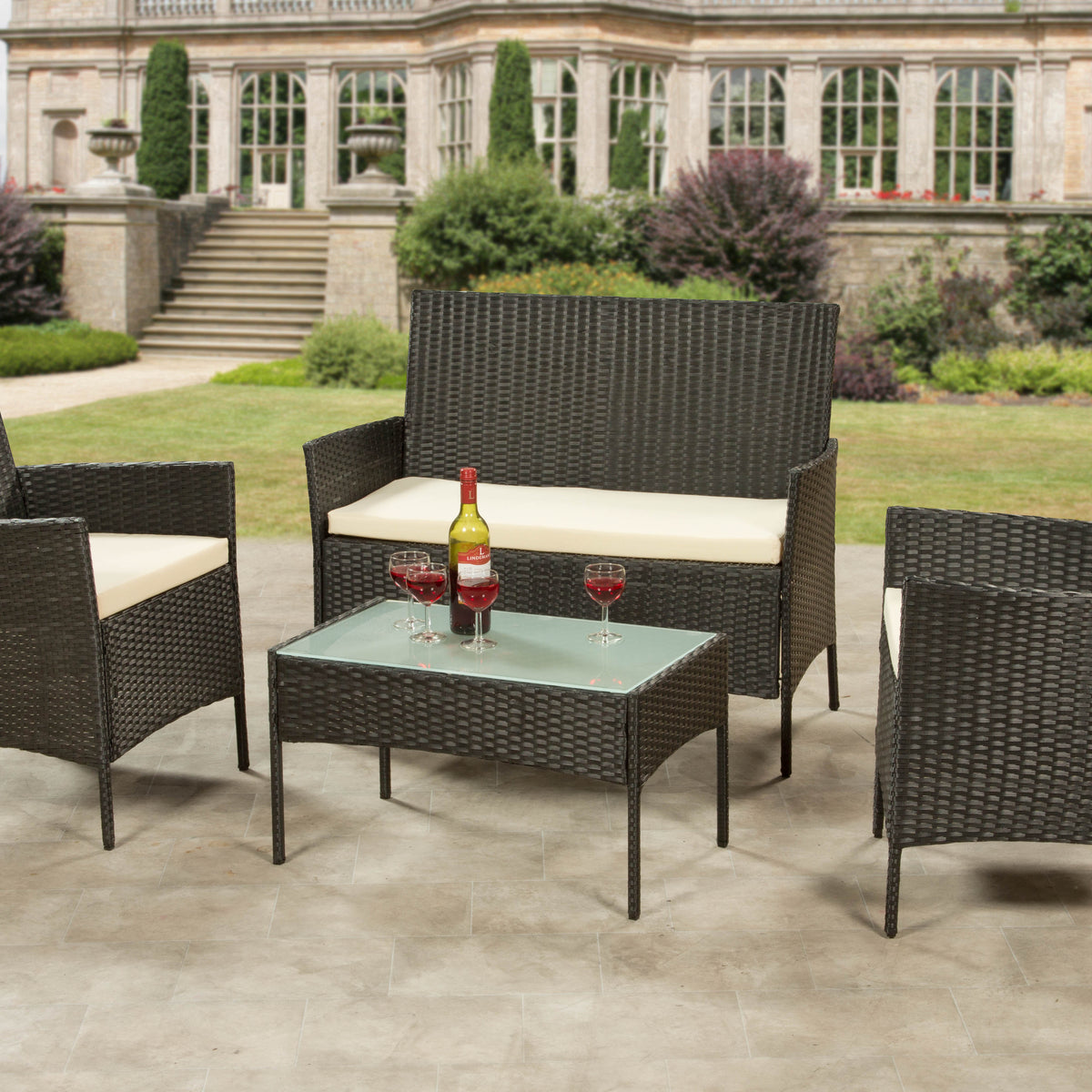 4 Piece Rattan Patio Set - Black & Cream – Garden Store Direct