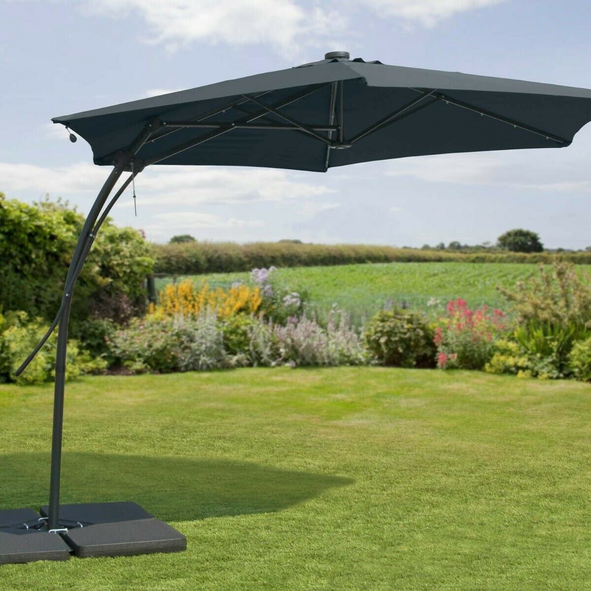 2.7m Garden Parasol Cantilever Easy Up Fuction - Black – Garden Store ...